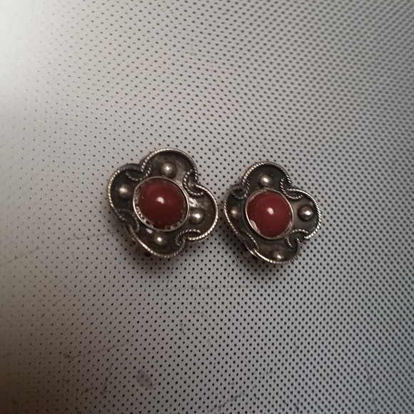 Jewelry | Silver Oxidized Clip Earrings Carnelian Buttons | Poshmark